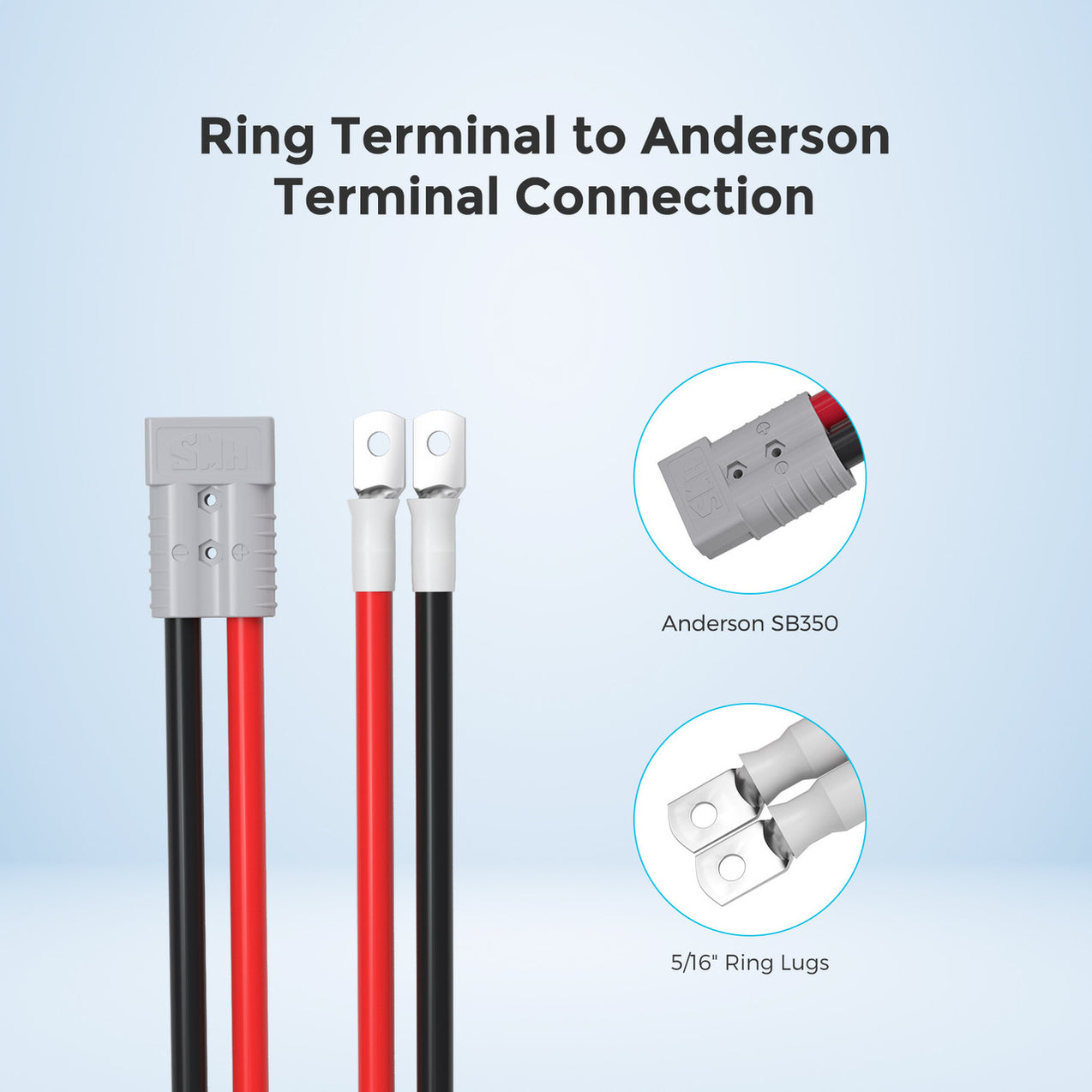 Renogy 5FT 3/0AWG Anderson Adapter Cable (Anderson SB350 - Ring Lug ...