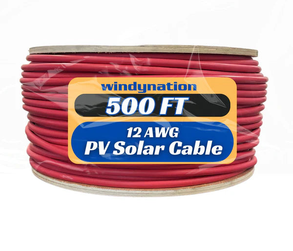 WindyNation 500 Foot Spool 12 Gauge 12 AWG Red Pure Copper Solar Panel ...