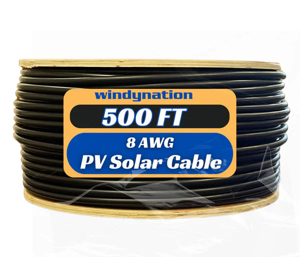 WindyNation 500 Foot Spool 8 Gauge 8 AWG Black Pure Copper Solar Panel ...