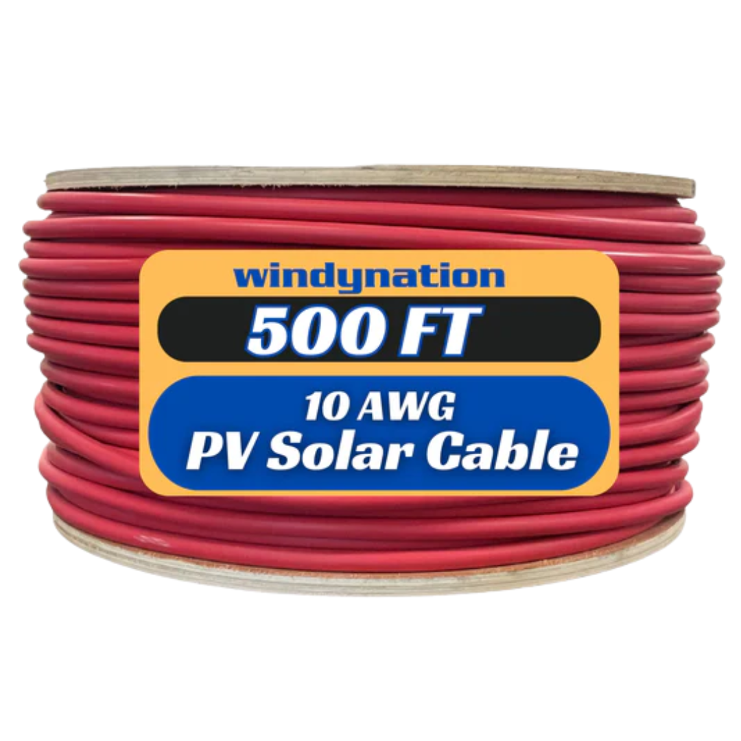 WindyNation 500 Foot Spool 10 Gauge 10 AWG Red Pure Copper Solar Panel ...