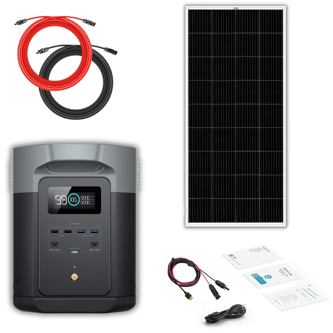 EcoFlow Delta 2 Max 2048Wh 2400W LiFePO4 Solar Generator + 200W Rigid ...