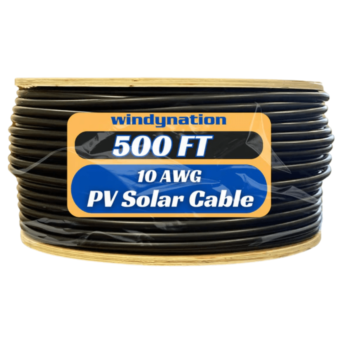 WindyNation 500 Foot Spool 10 Gauge 10 AWG Black Pure Copper Solar ...