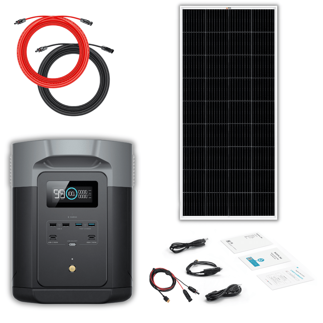 EcoFlow Delta 2 Max 2048Wh 2400W LiFePO4 Solar Generator + 200W Rigid ...